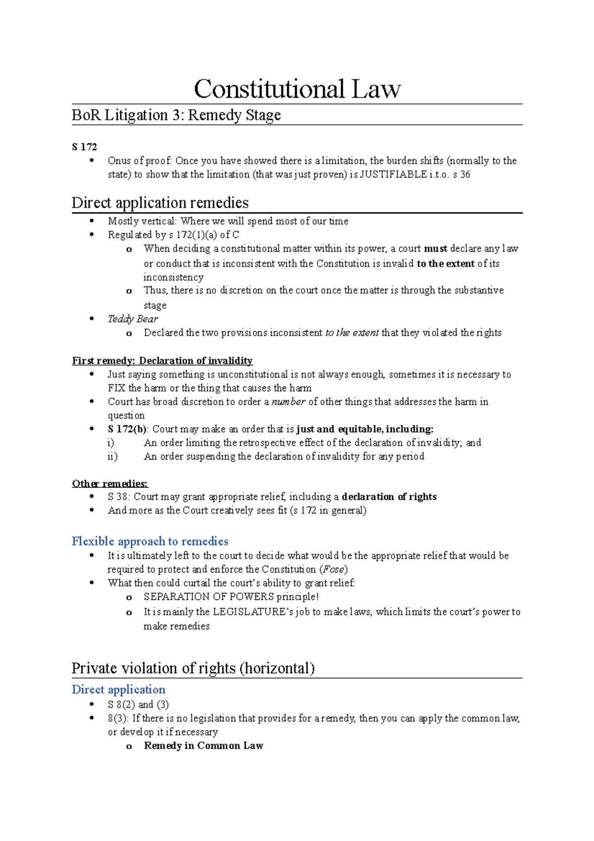 Bo R litigation 3 - Constitutional Law BoR Litigation 3: Remedy Stage S ...