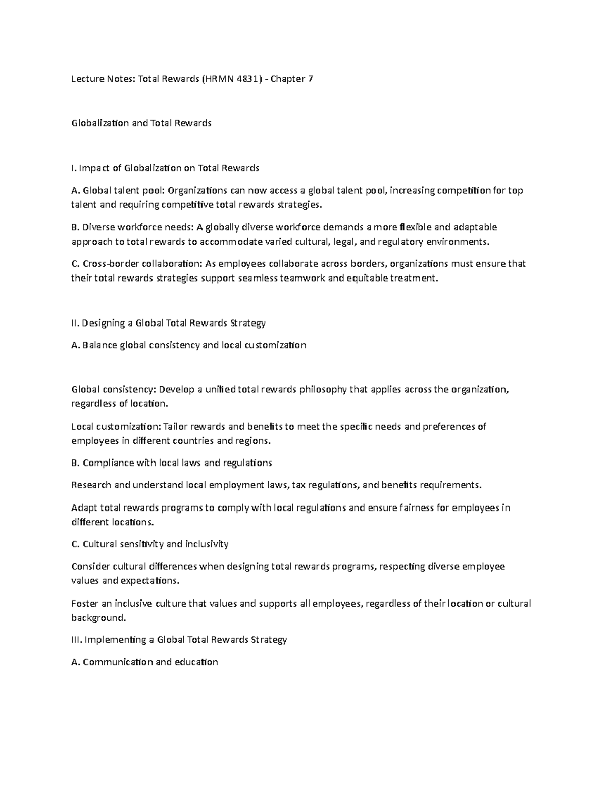 Total Rewards (HRMN 4831) - Chapter 7 - Lecture Notes: Total Rewards ...