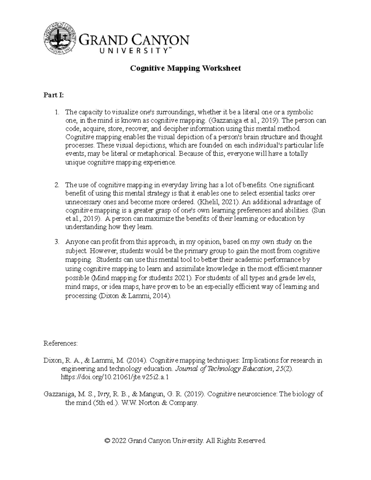 PSY-402 Cognitive Mapping Worksheet - Cognitive Mapping Worksheet Part ...