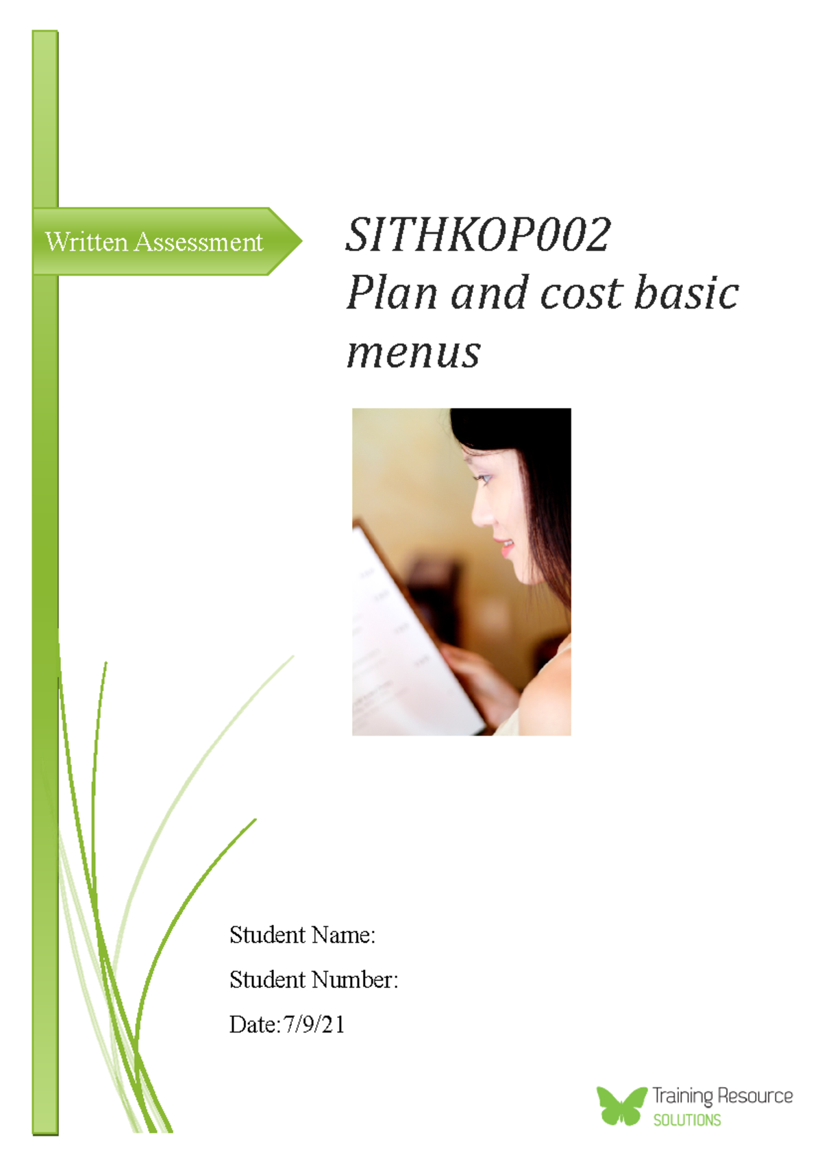 Plan and cost basic menus Sithkop 002 - Written Assessment new - Written Assessment SITHKOP Plan ...