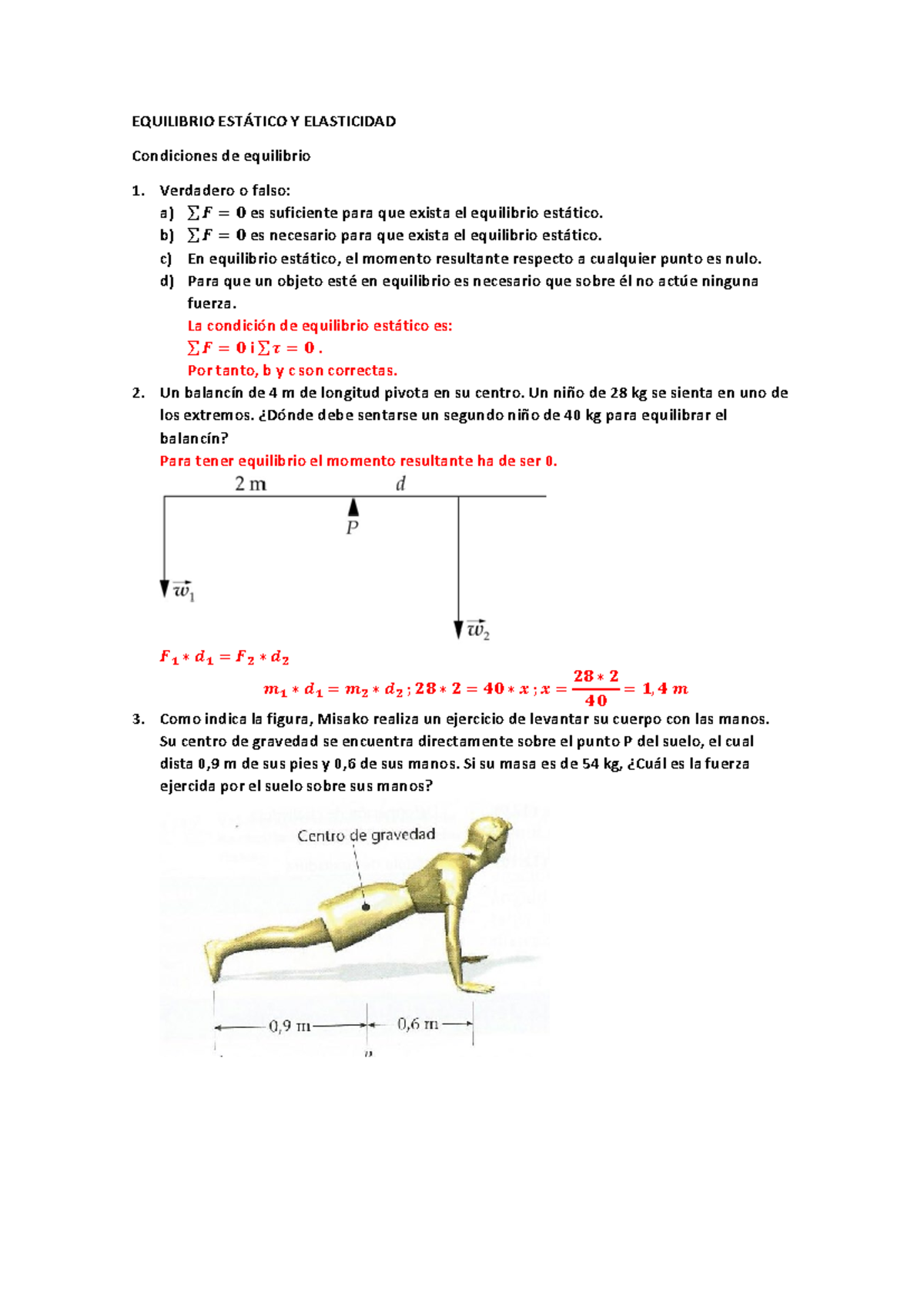 Estatica Equilibrio y Elasticidad Ejer - EQUILIBRIO ESTÁTICO Y ELASTICIDAD Condiciones de ...