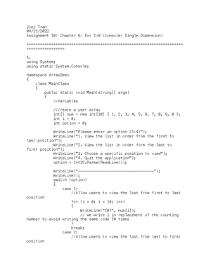 ISDS 309 Chapter 5 Homework Assignment - Joey Tran 04/15/ Assignment 9 ...