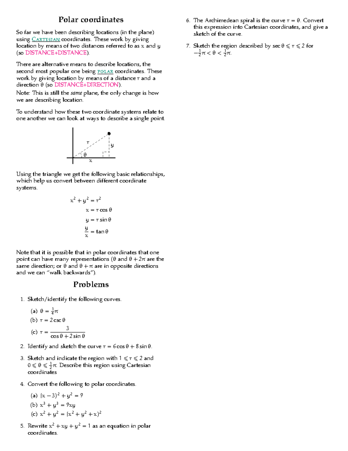 09 guide - Notes for Exam 1 - Polar coordinates So far we have been ...