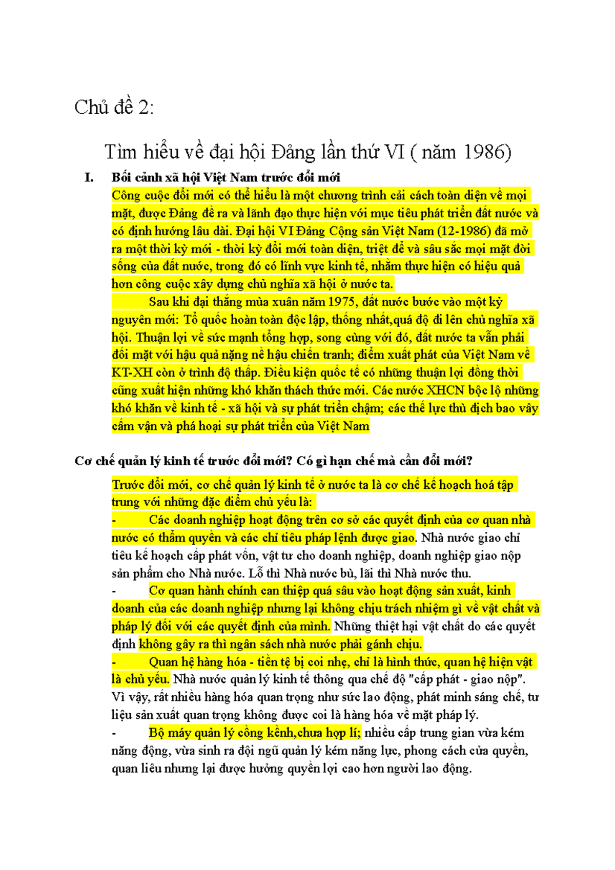 Bối cảnh VN trước đổi mới và Đại hội Đảng VI - Chủ đề 2: Tìm hiểu về ...