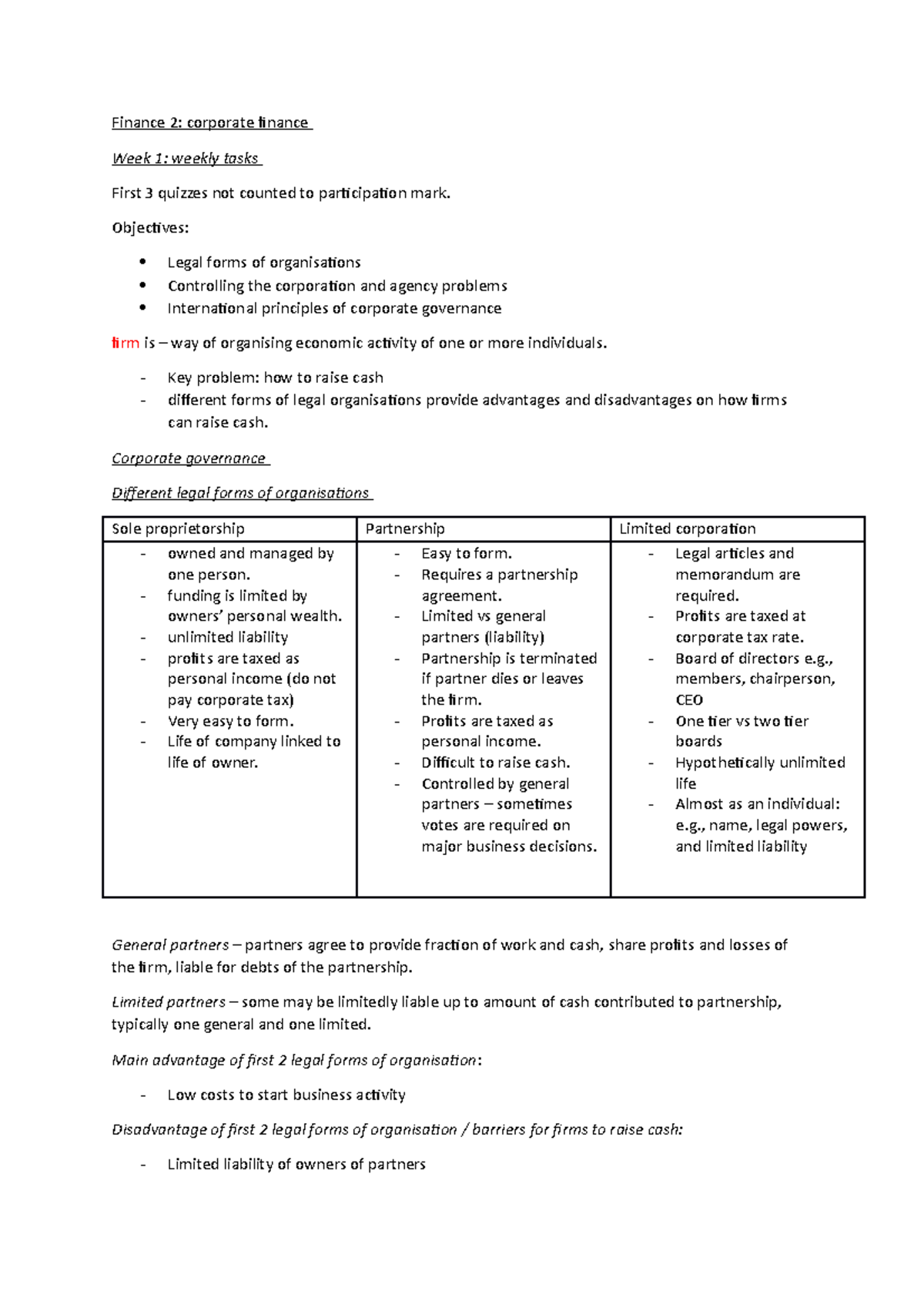 Week 1- weekly task and lecture - Finance 2: corporate finance Week 1 ...