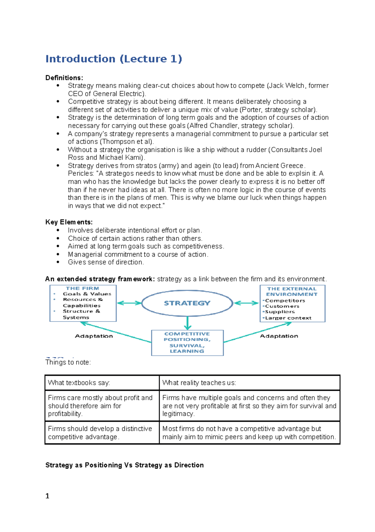 Strategy Lecture Notes - Introduction (Lecture 1) Definitions: Strategy ...