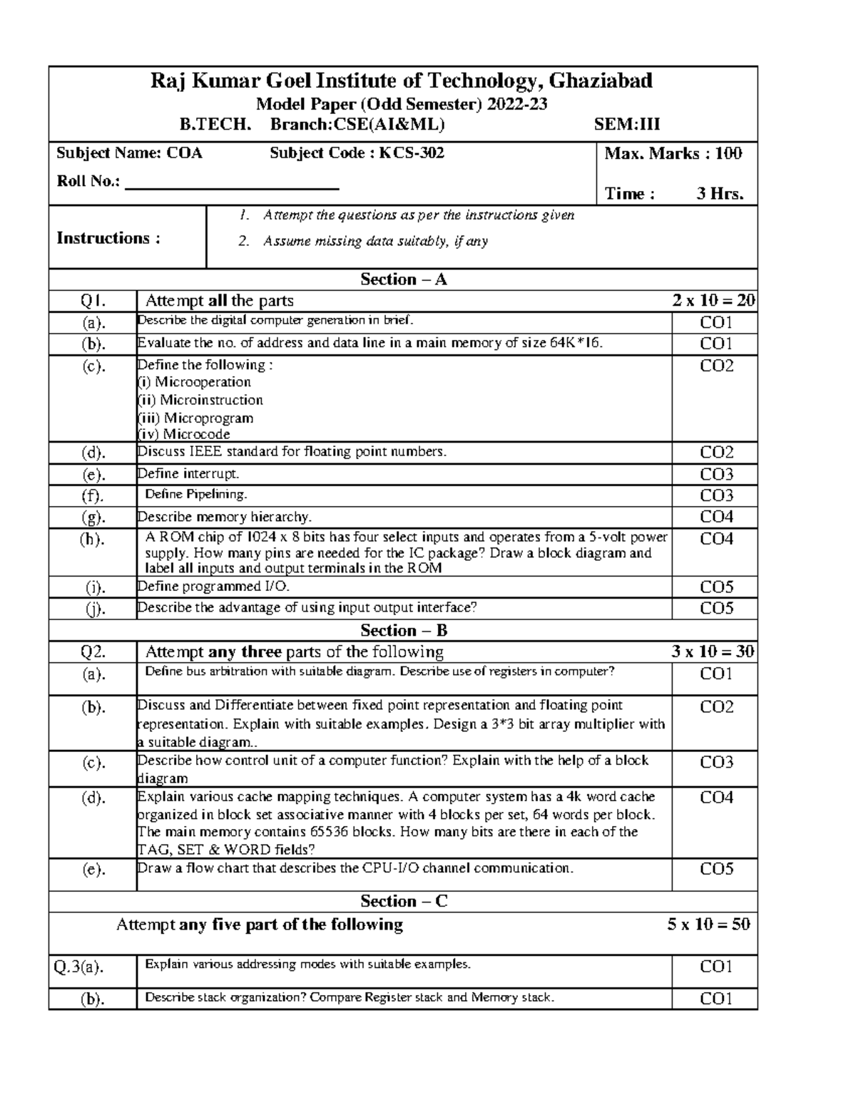 COA model paper - Raj Kumar Goel Institute of Technology, Ghaziabad ...