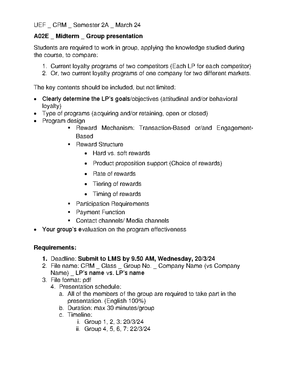 CRM A02E Midterm Group presentation Sem 2A March 24 - UEF _ CRM ...