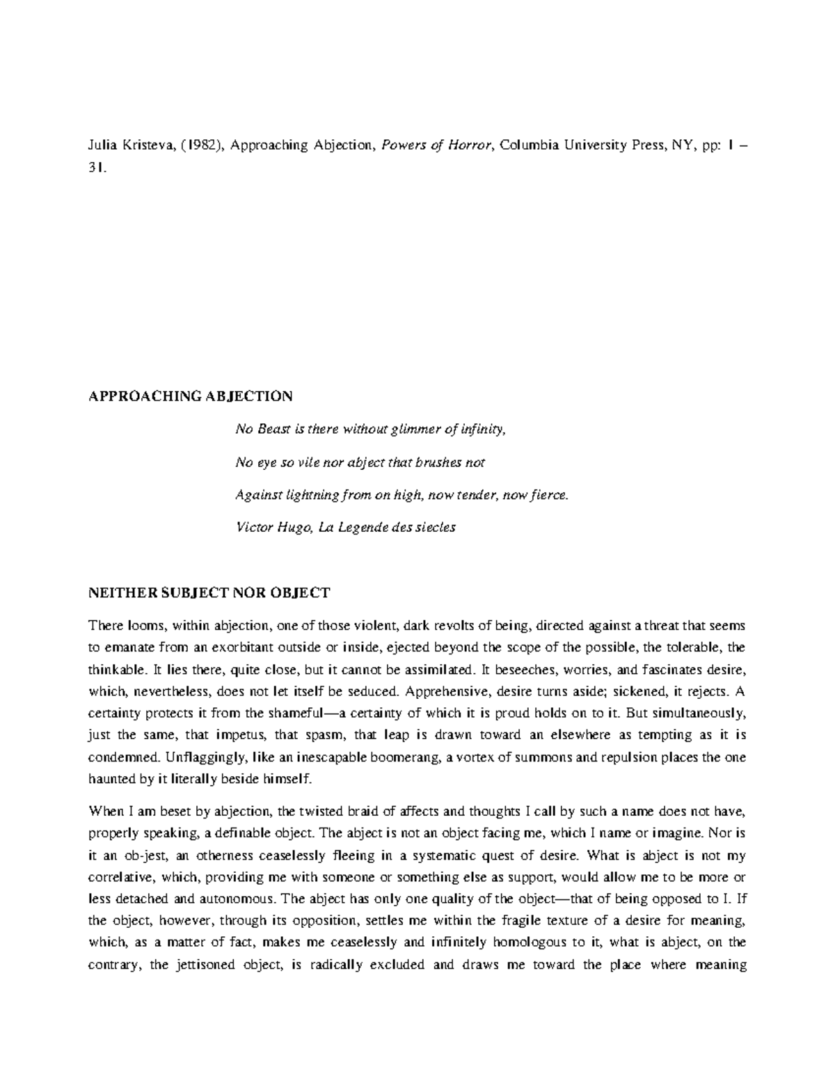 Approaching abjection - APPROACHING ABJECTION No Beast is there without glimmer of infinity, No ...