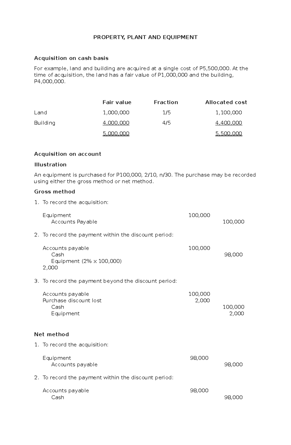 Entries n Accounting 6 - PROPERTY, PLANT AND EQUIPMENT Acquisition on ...