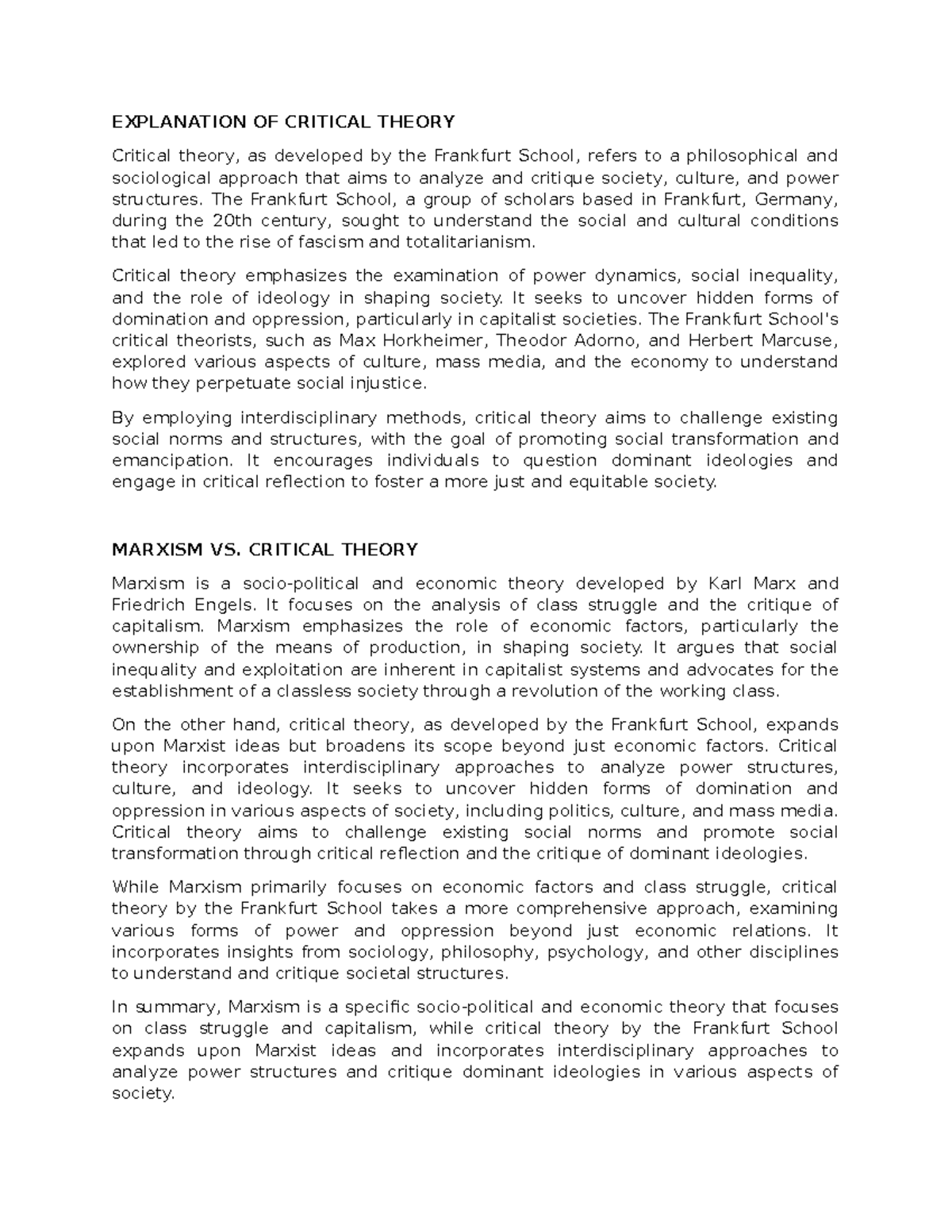 Explanation OF Critical Theory - EXPLANATION OF CRITICAL THEORY ...