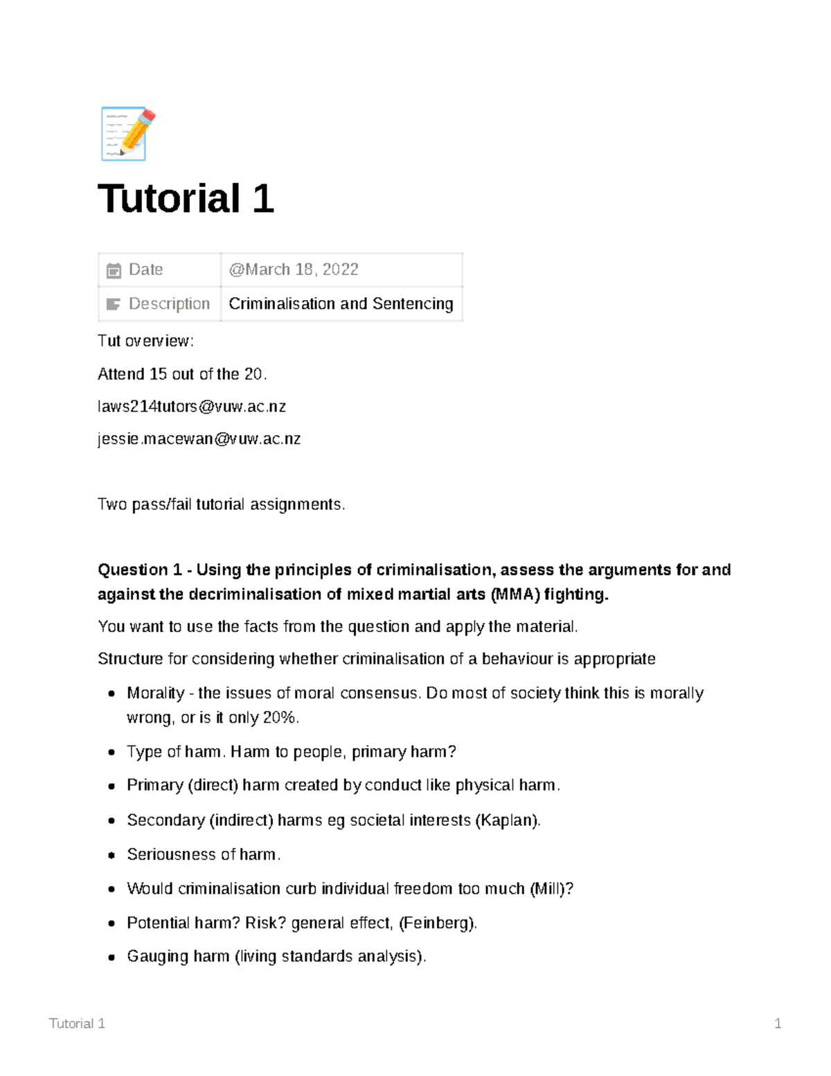 Tutorial 1-2 summary - 📝 Tutorial 1 Date Description Criminalisation ...