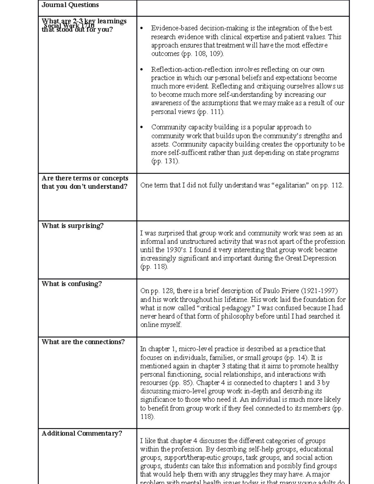 Journal Entry 3 - Journal Questions What are 2-3 key learnings Social ...