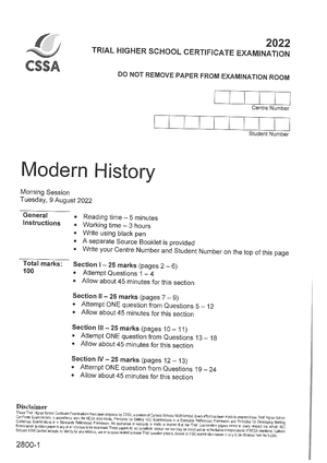 Modern History Past HSC Exam Questions and Sample Answers - Modern ...
