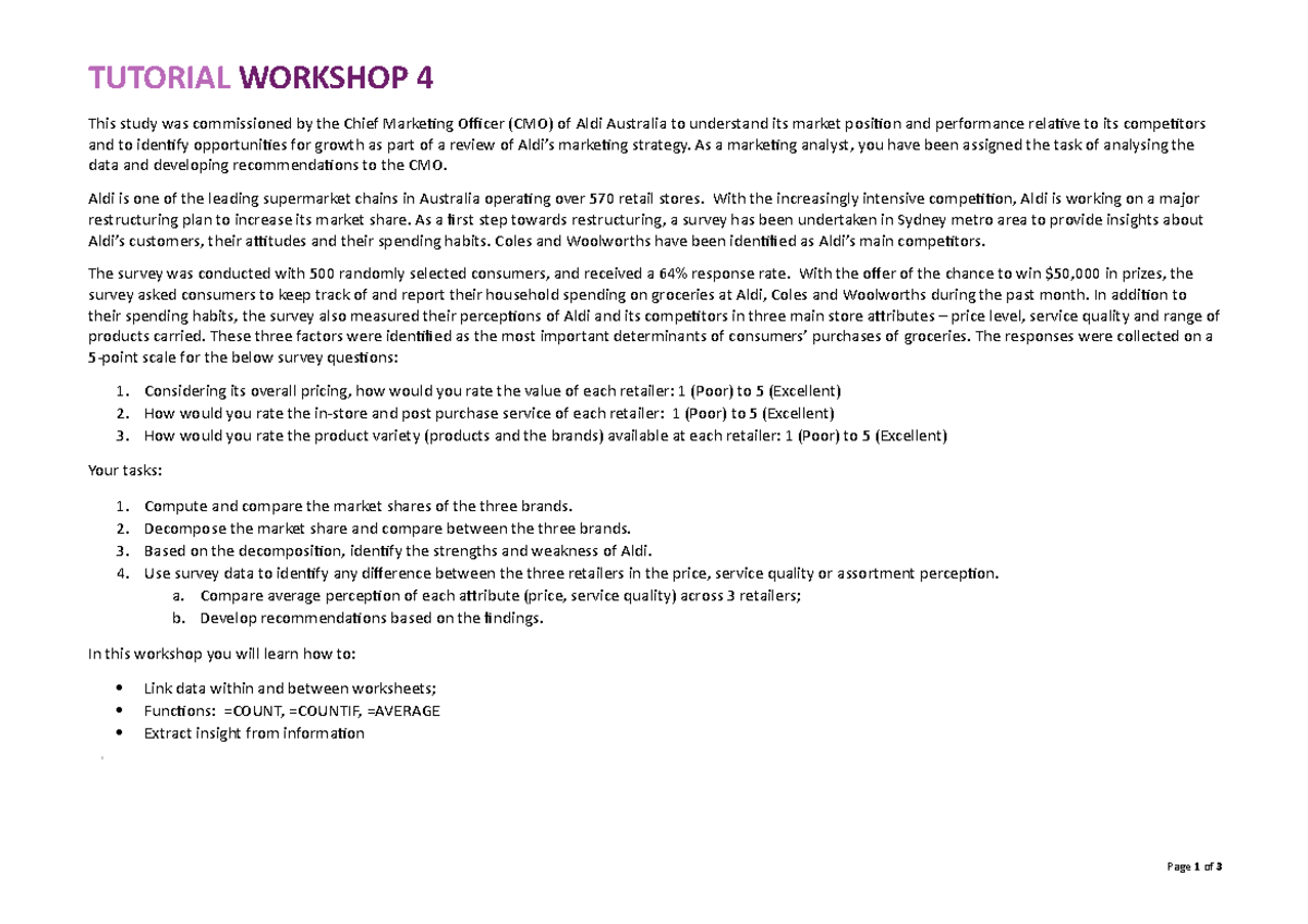 Tutorial Workshop 4 - description - TUTORIAL WORKSHOP 4 This study was commissioned by the Chief ...