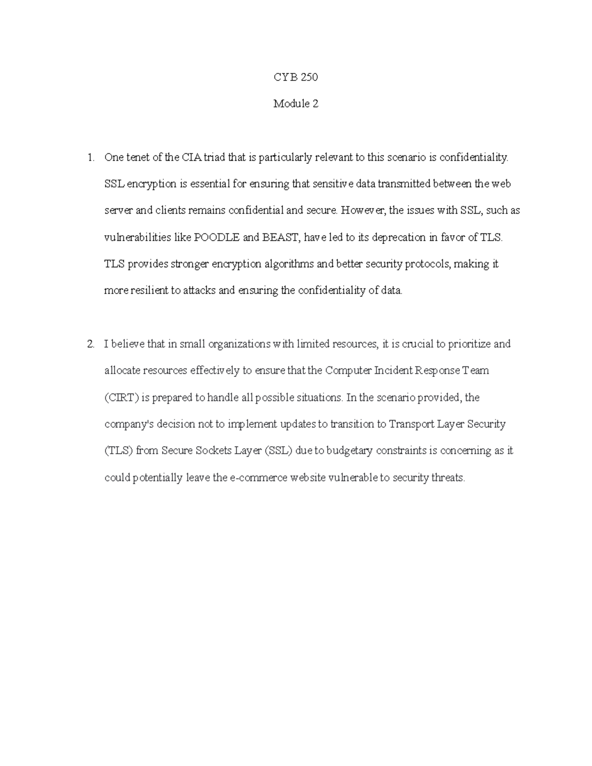 CYB 250 2-3 - assignment for cyb 250 - CYB 250 Module 2 One tenet of ...