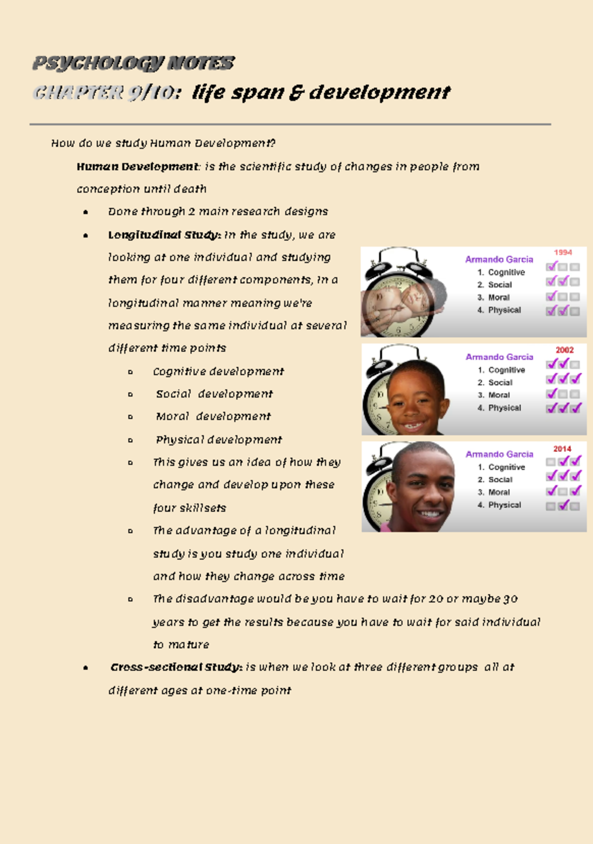 Chapter 9 10 - class notes - PSYCHOLOGY NOTES CHAPTER 9/10: life span ...