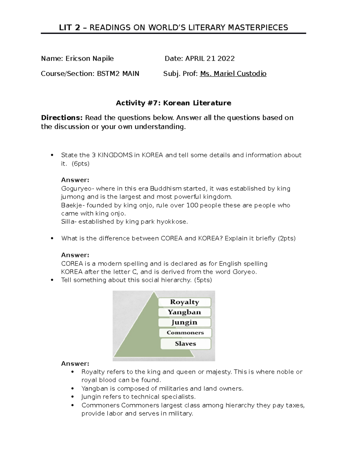 Document - About literature - LIT 2 – READINGS ON WORLD’S LITERARY ...