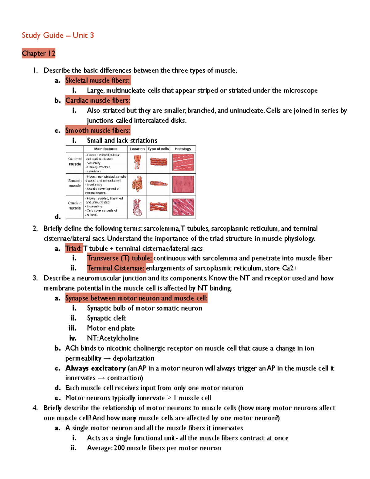 Study guide Unit 3 - Notes - Study Guide – Unit 3 Chapter 12 Describe ...