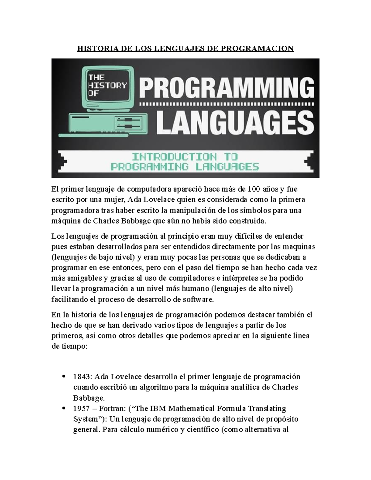 Historia DE LOS Lenguajes DE Programacion - HISTORIA DE LOS LENGUAJES ...