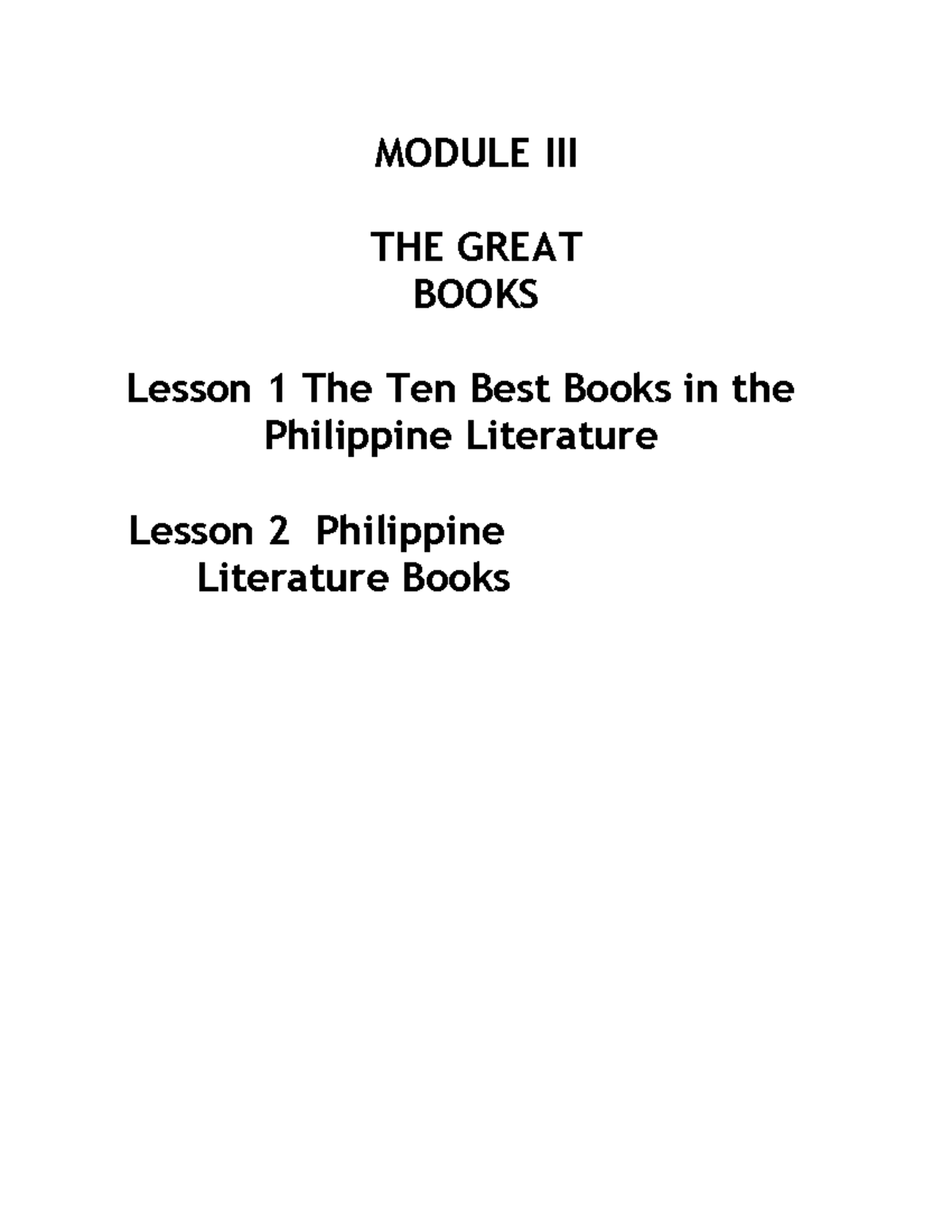 Module 3 Great Books - MODULE III THE GREAT BOOKS Lesson 1 The Ten Best ...