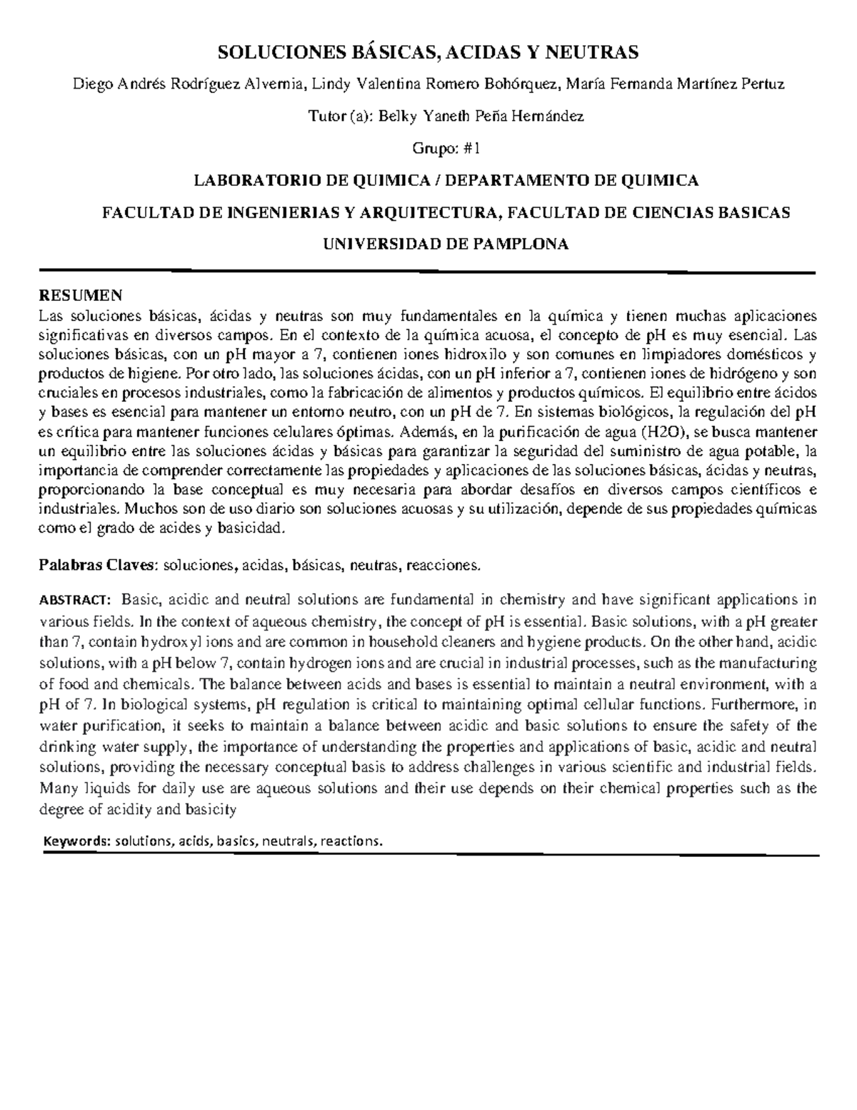 Informe DE Laboratorio ( Solacibasneu) - SOLUCIONES BÁSICAS, ACIDAS Y NEUTRAS Diego Andrés ...
