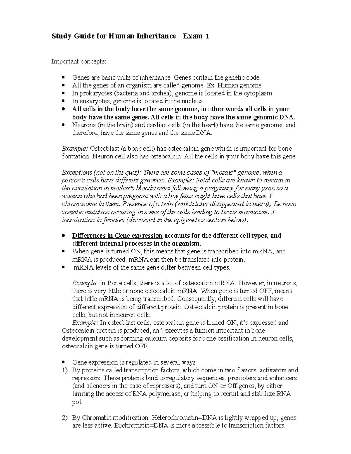 Exam 1 Study Guide - Summary Human Inheritance - Study Guide for Human ...