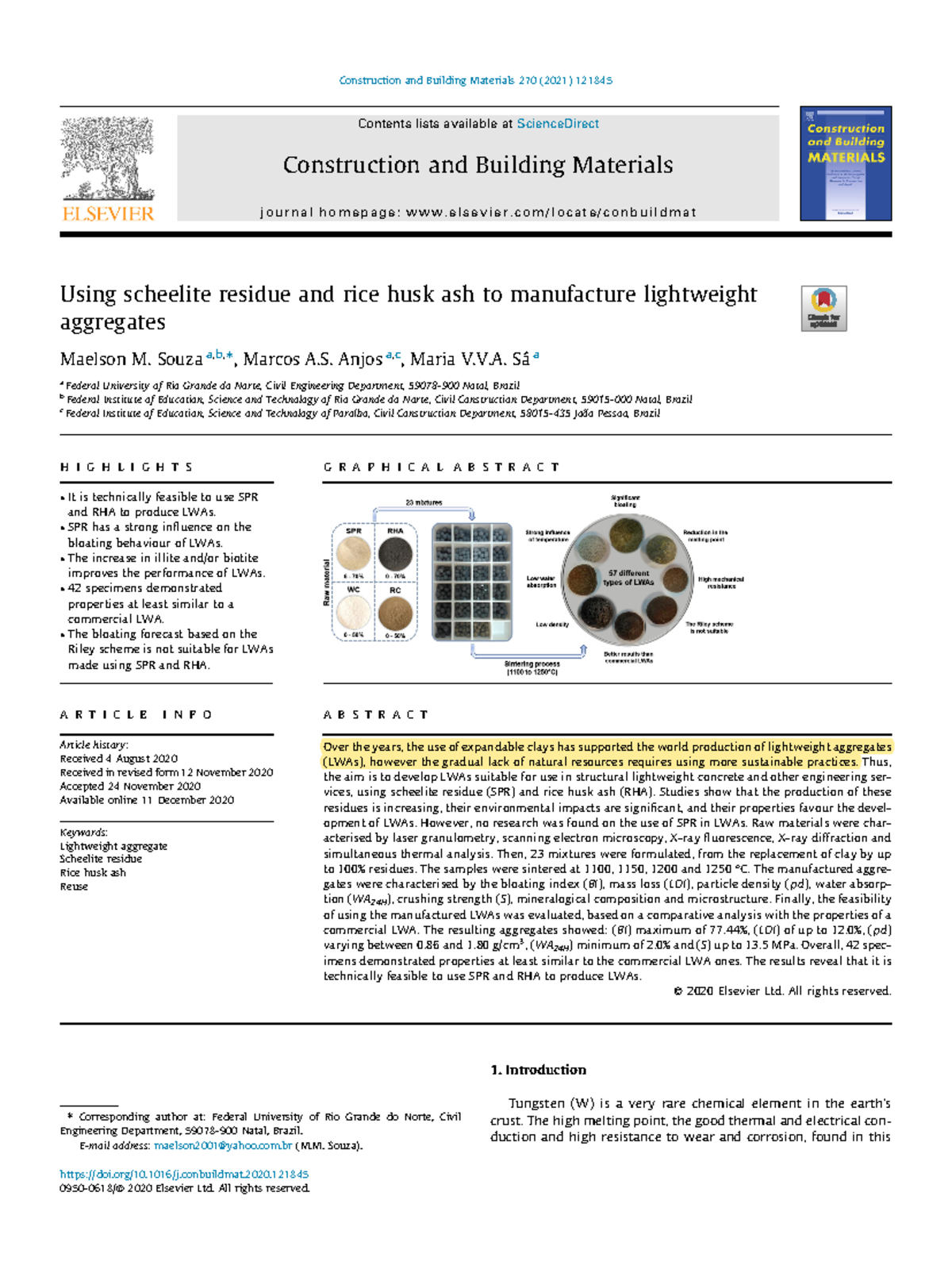 Souza 2021 a - sdsds - Using scheelite residue and rice husk ash to ...