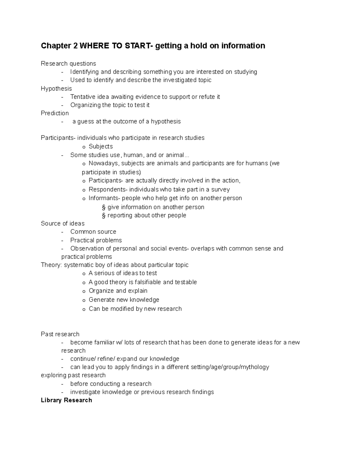 Chapter 2 notes - Chapter 2 WHERE TO START- getting a hold on ...
