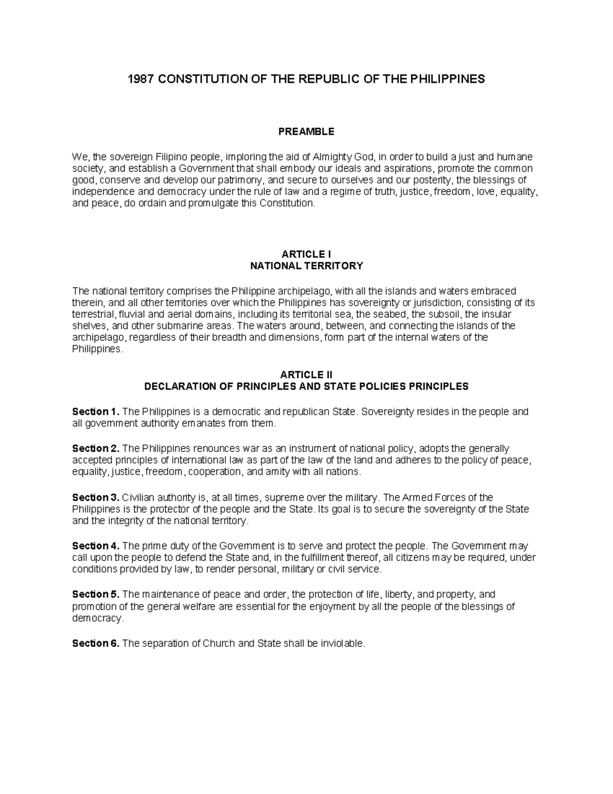 Philippines Constitution 1987 description and articles and sections.pdf ...