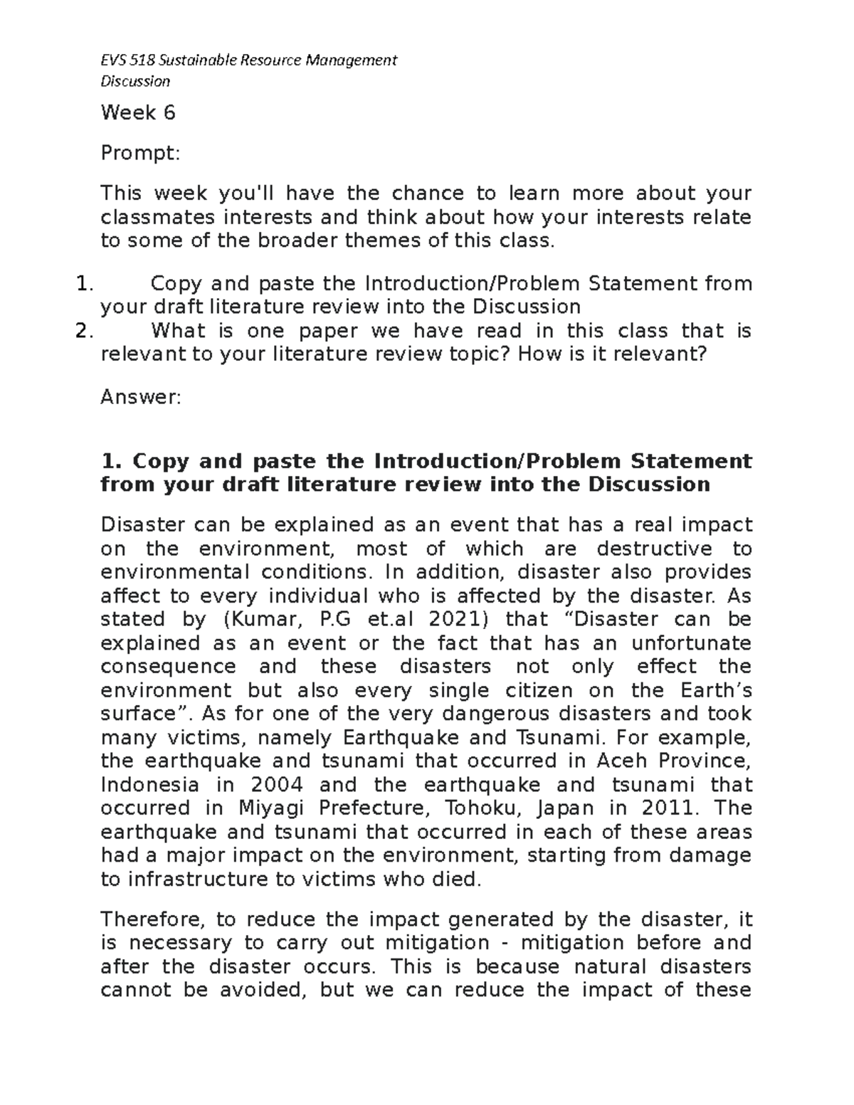 EVS 518 Week 6 - This is a discussion topic responses for week 6 - EVS ...