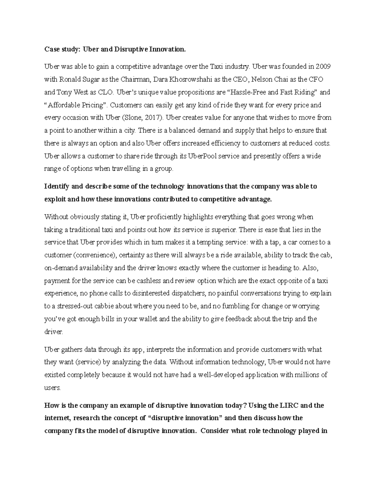 Case Discussion 3 - n/A - Case study: Uber and Disruptive Innovation ...