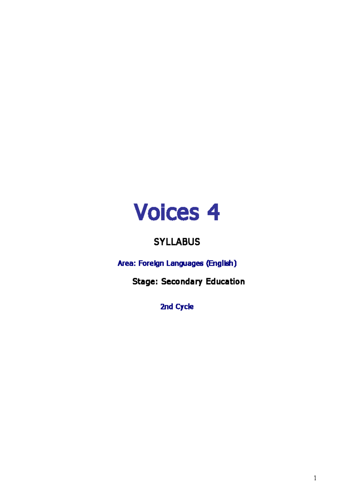 12005 2643 Voices 4 ESO Syllabus - Voices 4 SYLLABUS Area: Foreign ...