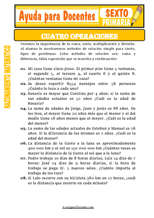Las Cuatro Operaciones Fundamentales para Sexto de Primaria ...