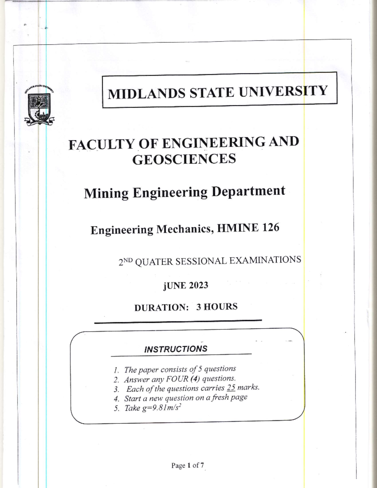 Engineering mechanics paper - Mechanics ii - Studocu