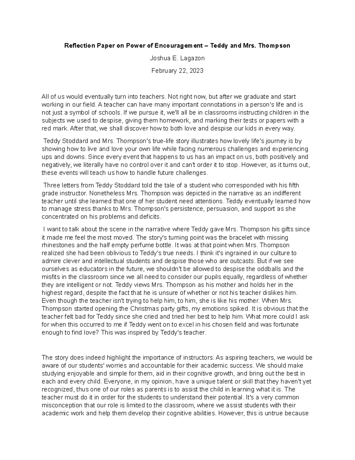 Reflection - Hahhssb hshshshs - Reflection Paper on Power of ...
