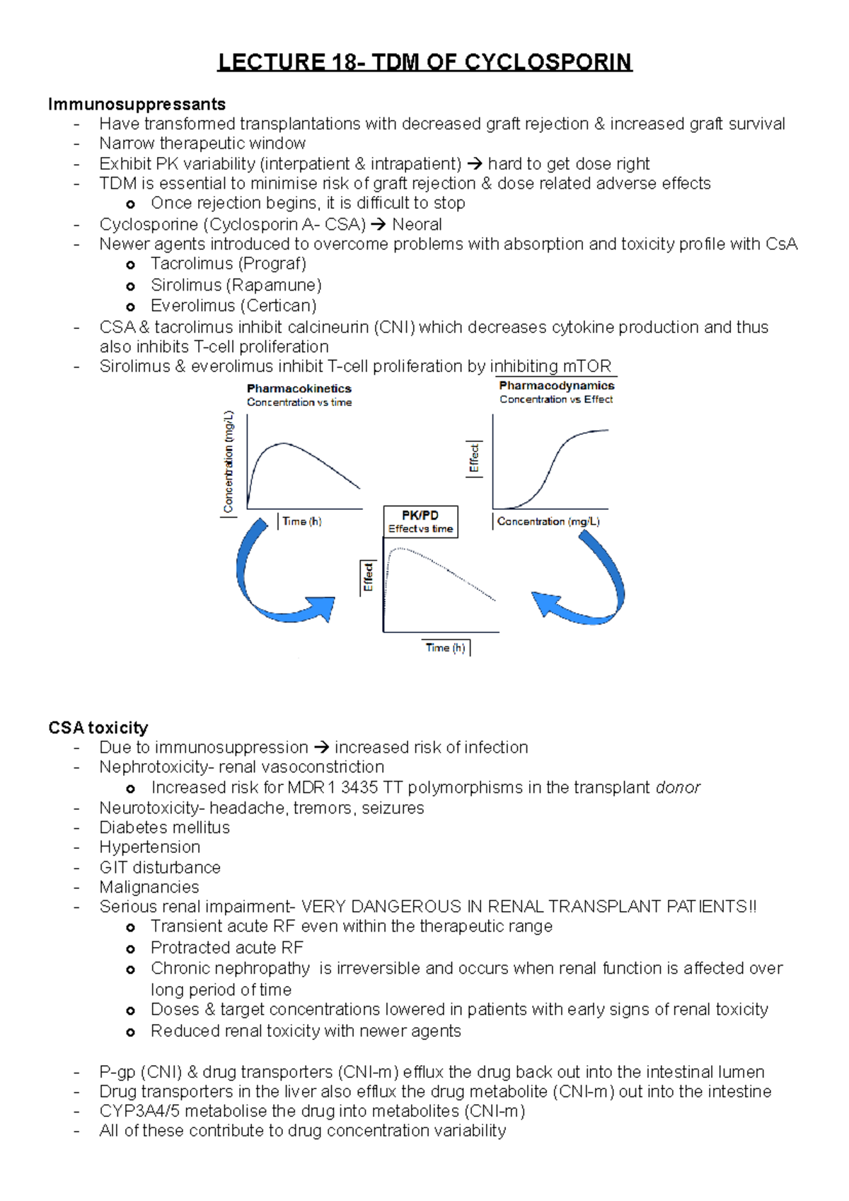 18- TDM of Cyclosporin - LECTURE 18- TDM OF CYCLOSPORIN Immunosuppressants - Have transformed ...