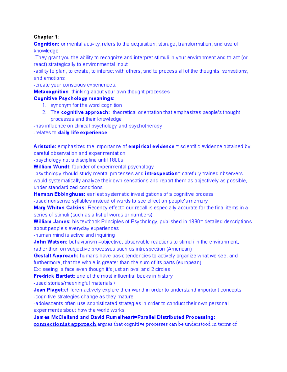 Psych 2100 chptr 1 - Professor sanctioned notes, definitions ...