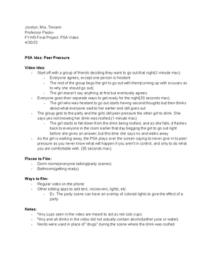 First Year Writing Seminar Quiz 2 - Jocelyn Marinelli Professor Paslov ...