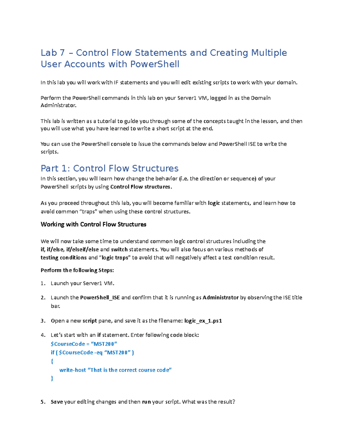 Lab 7 - Creating Users with PS - Mst200 - Seneca College - Studocu