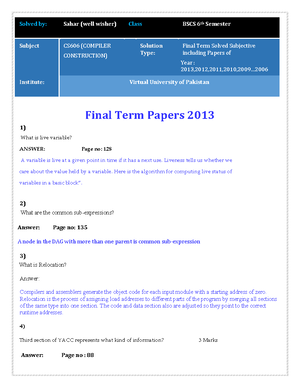 CS606 Finalterm Solved MCQs With Referencesby Moaaz - CS606- compiler instruction Solved MCQS ...