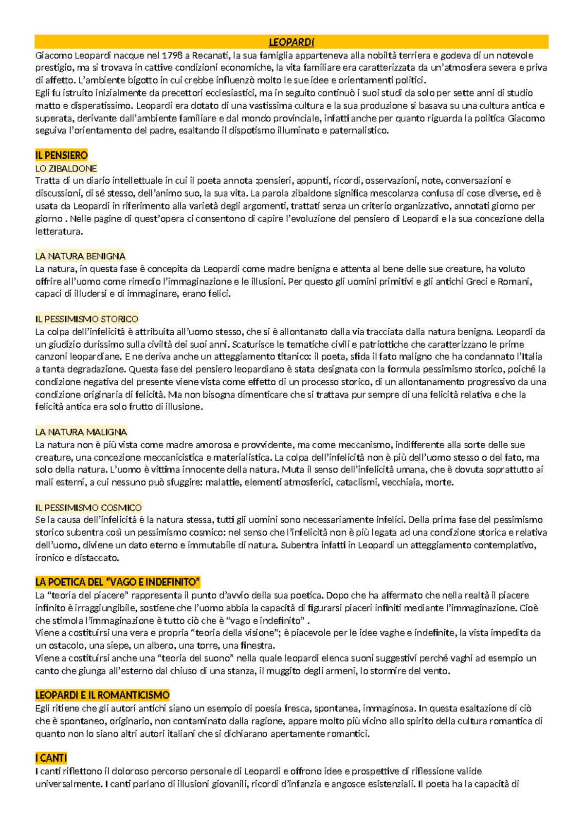 Italiano completo - LEOPARDI Giacomo Leopardi nacque nel 1798 a ...