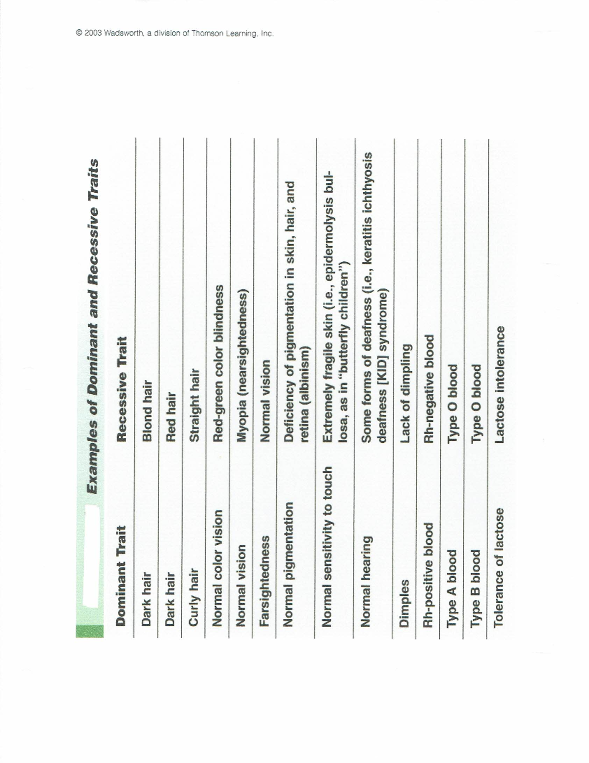 Examples - D and R Traits - Examples of Dominant and Recessive Traits ...