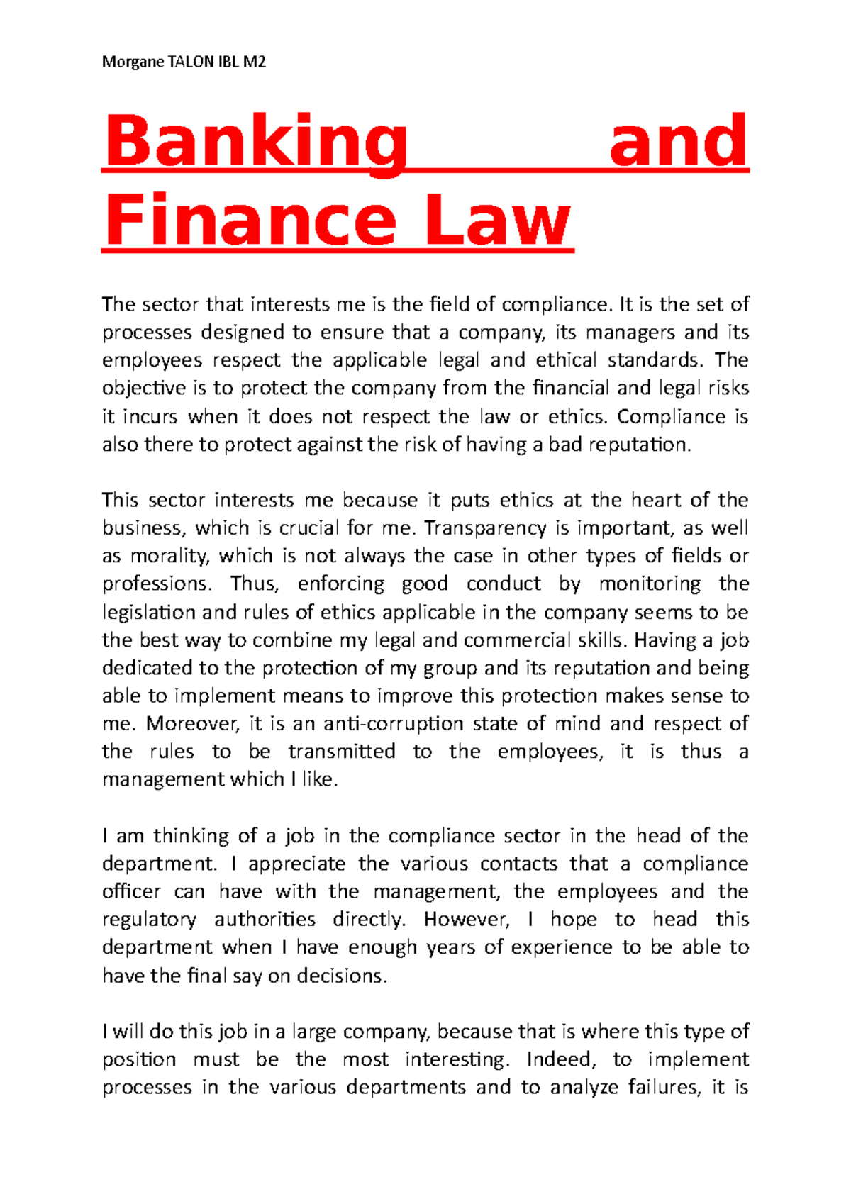 20211102 Banking Law Essay - Money Banking and Finance - Université ...