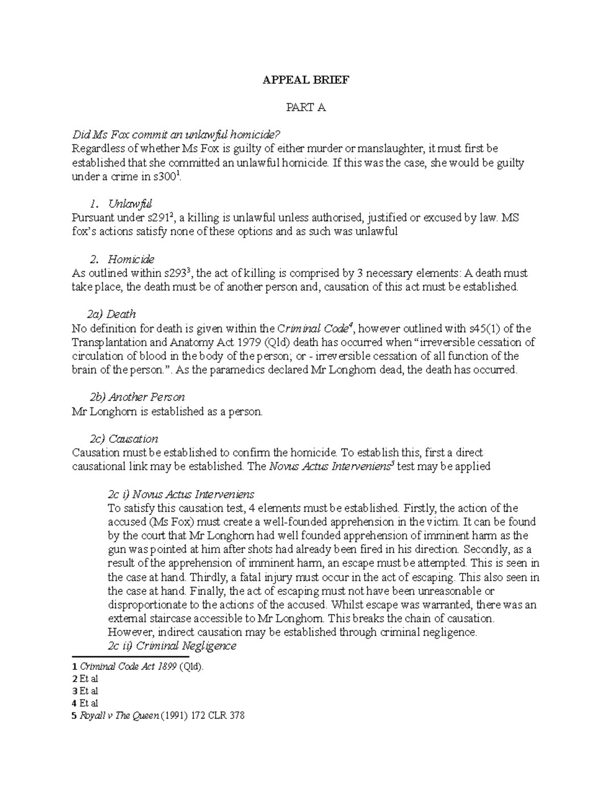 Appeal Brief - APPEAL BRIEF PART A Did Ms Fox commit an unlawful ...