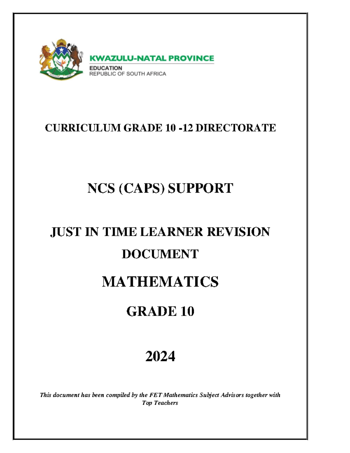 Gr 10 Maths Revision Document 2024 jo - CURRICULUM GRADE 10 - 12 ...