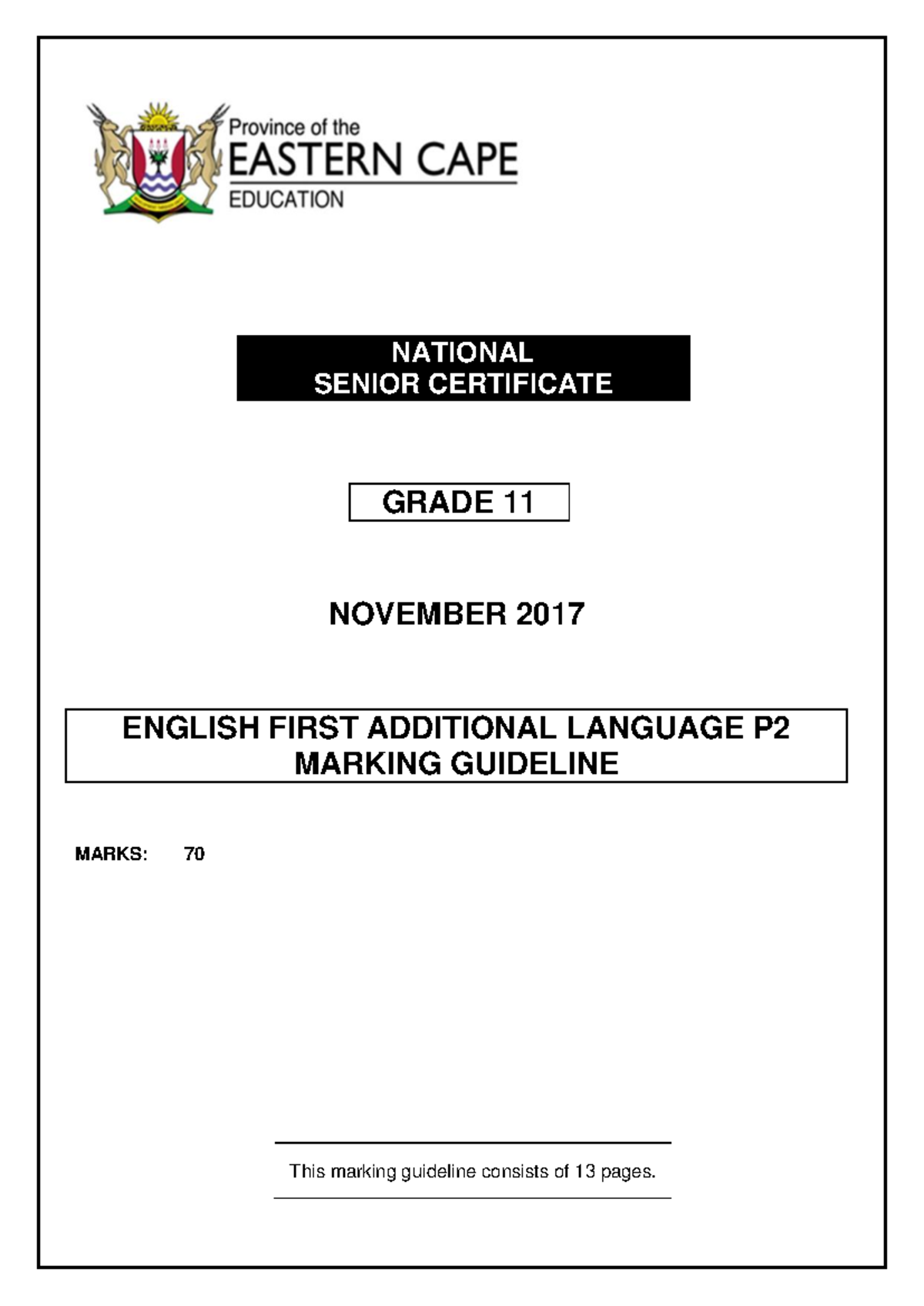 Engl Fal P2 Memo Gr11 November 2017 National Senior Certificate Grade