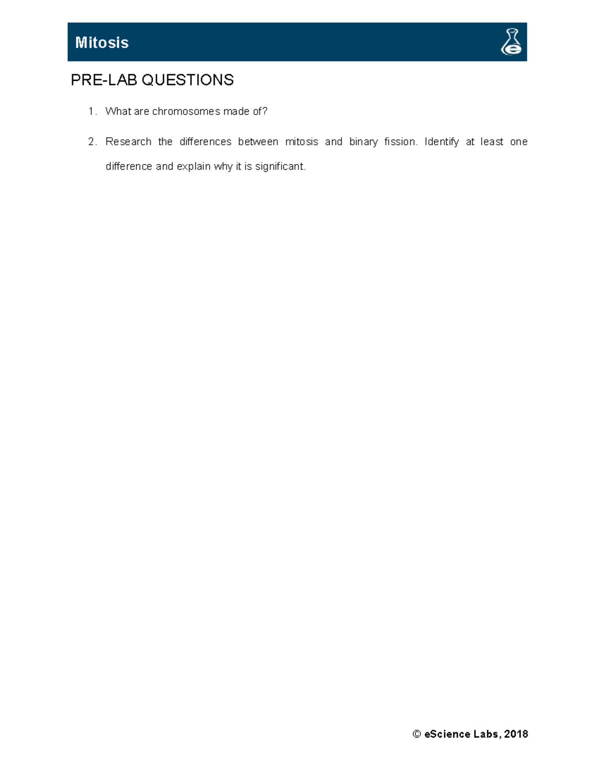 BIO 181N IB 1108 L11 Mitosis - PRE-LAB QUESTIONS What are chromosomes ...