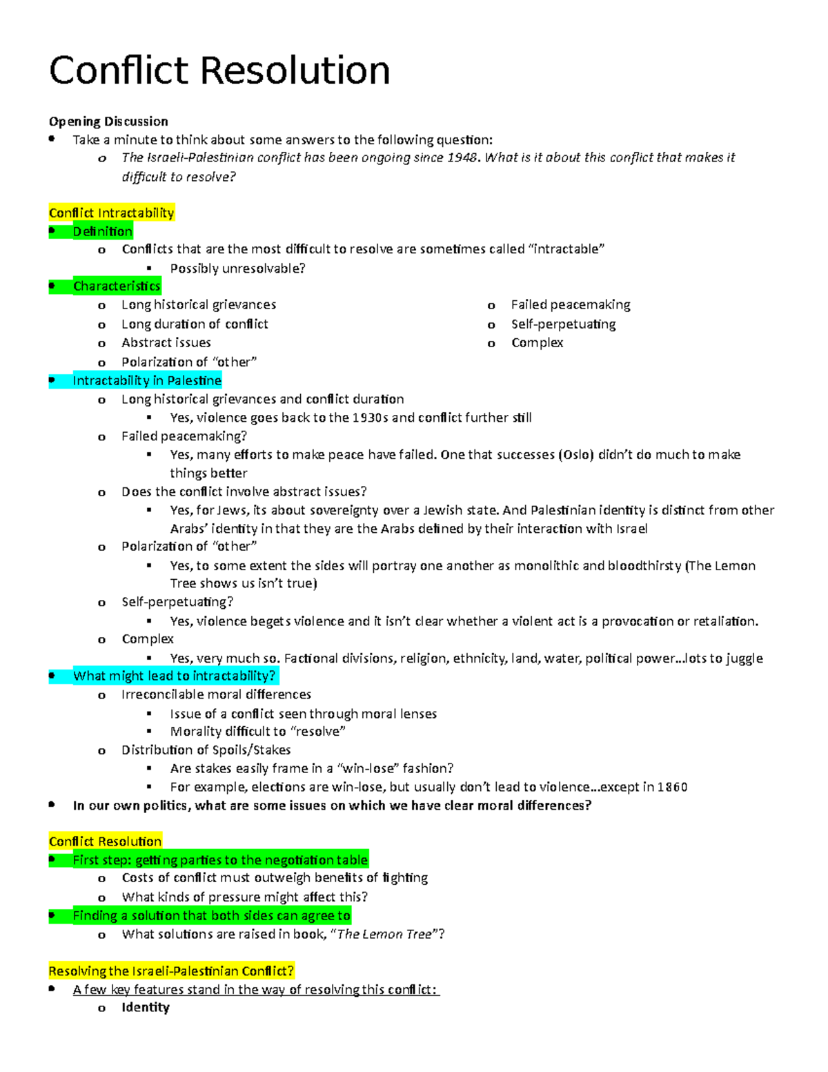 21. Conflict Resolution - Conflict Resolution Opening Discussion Take a ...