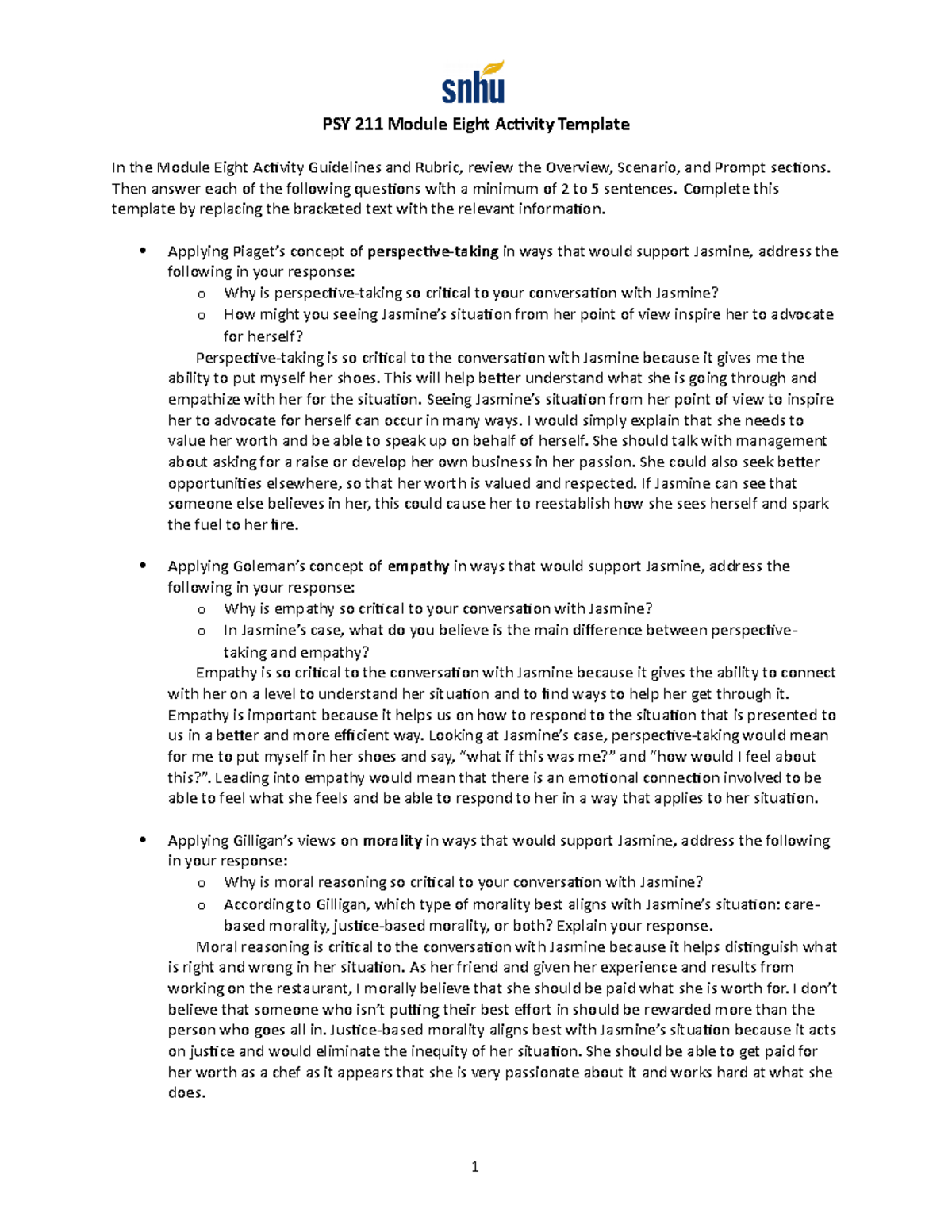 PSY 211 Module Eight Activity Template - Then answer each of the ...